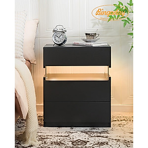 Bingoday Nightstands Set of 2 LED Tall Nightstand Set of 2 Modern LED Bedside Tables Set of 2 with 3 Drawers for Bedroom Living Room