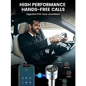 FM Transmitter for Car Bluetooth 5.3, RIWUSI [All-Metal] PD 20W & QC3.0 18W Fast Car Charger, Wireless FM Radio Car Kit Bluetooth Car Adapter, Noise Cancelling Hands-Free Call, Hi-Fi Music, Blue Light