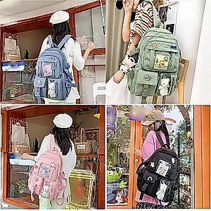 MQSHUHENMY Kawaii Backpack with Kawaii Pin and Accessories, Rucksack for Teen Girls School Bag, Aesthetic Backpack (Black)