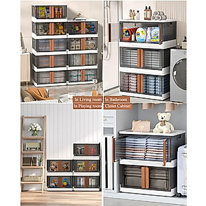 Storage Bins with Lids, Collapsible Plastic Storage Containers for Closet Organizers and Storage, Stackable Storage Bins with Wheels, Folding Storage Boxes Set, Christmas Organization (8.4Gal-3Pack)