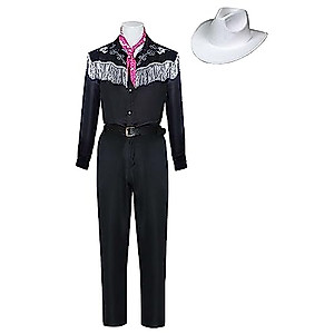 Cekalue Men's Ken Cowboy Costume Margot Robbie 70s 80s Disco Cowgirl Outfit Women Halloween Pink Flare Pants Hat Suit