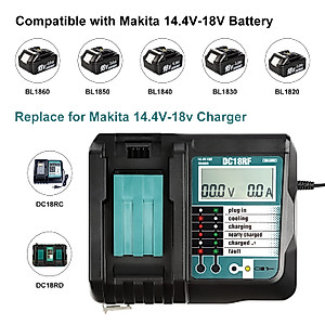 DC18RF Charger Compatible with Makita 14.4V/18V Lithium-ion Battery,3.5A with USB Interface Charging for BL1815 BL1820 BL1830 BL1840B BL1850 BL1860 BL1450 Replacement Charger for DC18RC