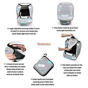 ACRABROS Car Seat Covers for Babies,Winter Autumn Spring Infant Carseat Cover Canopy for Boys and Girls,Stretchy Adjustable Peeping Window with Mesh Cover,Warm Breathable Universal, Baby Elephant