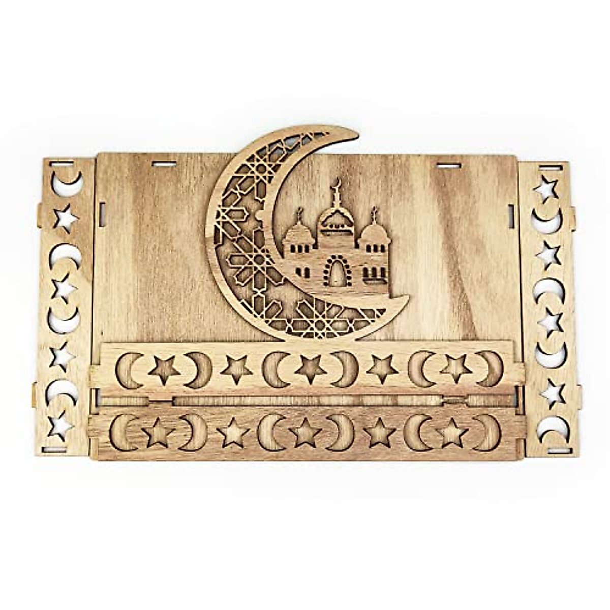 Ramadan Wood Tray Mubarak Party Food Tray Moon & Star Tray Table Decorations Small Wood Tray for Home Party Bedroom Eid Ornaments Eid Crafts