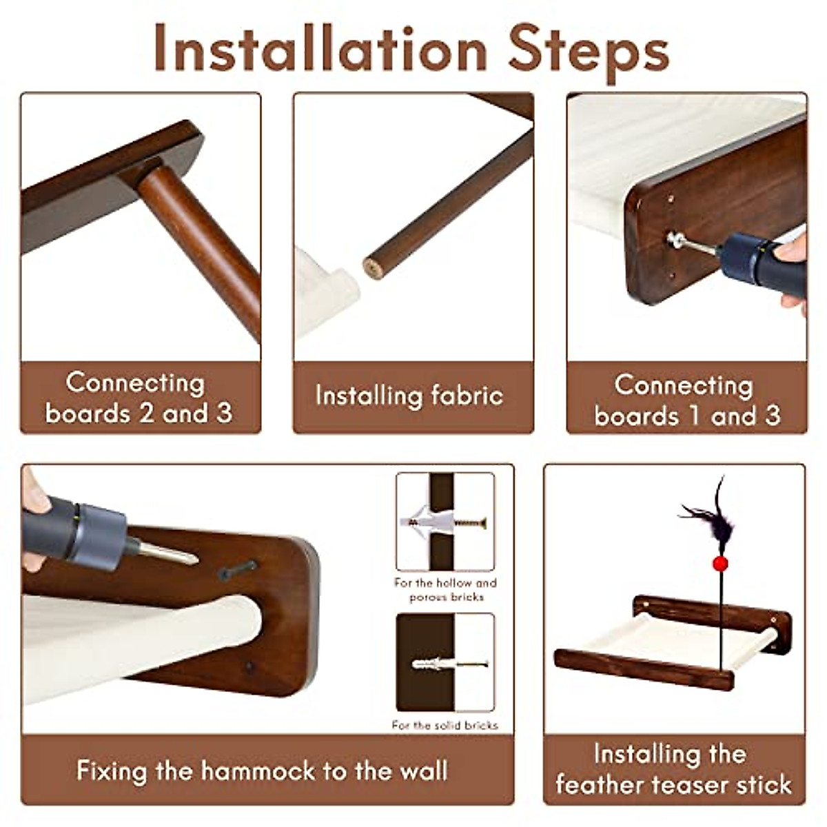 tamfom Cat Hammock Wall Mounted, Cat Shelves and Perches for Wall, Cat Wall Furniture for Indoor Cats, Quality Cat Furniture for Sleeping, Playing, Climbing and Lounging, Cat Wall Bed