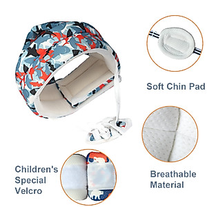 Baby Head Protector, ASunine Baby Infant Toddler Safety Helmet for Crawling Walking, No Bump Safety Head Cushion Bumper Bonnet, Adjustable Breathable Protective Cap (Cute Shark)