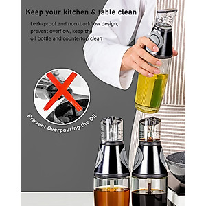 KITLAB Oil Dispenser Bottle, 8.5oz Olive Oil Dispenser Oil Sprayer, Clear Glass Refillable Oil and Vinegar Dispenser Bottle with Measuring Scale Pump for Kitchen, Cooking, Salads, Baking Frying
