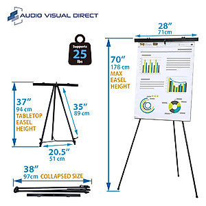 Lightweight Aluminum Flip-Chart Presentation Easel, 70 Inches, Black
