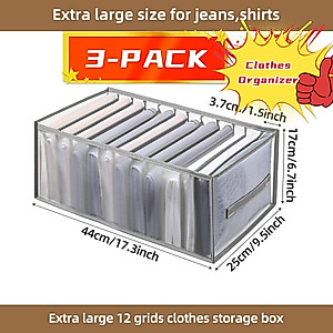 TOSHISON Wardrobe Clothes Organizer, 12 grids Storage, Dresser Drawer Organizers for Clothing,Pants Jeans,T-Shirts,Socks,Skirts,Jeans, Legging,Bra, Underwear for Closet