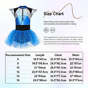 Doomiva Girls Alien Costume Kids Halloween Robot Cosplay Outfits Shiny Metallic Leotard Sparkly Tutu Tulle Dress Blue 16 Years