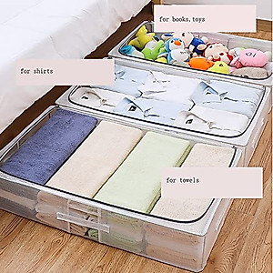 eYourlife2012 2 Packs Under Bed Dormitory Quilt Clothes Storage Box Organizer Transparent Flat Stackable Foldable Visible PVC Mesh with Steel Frame Storage Boxes Organizers