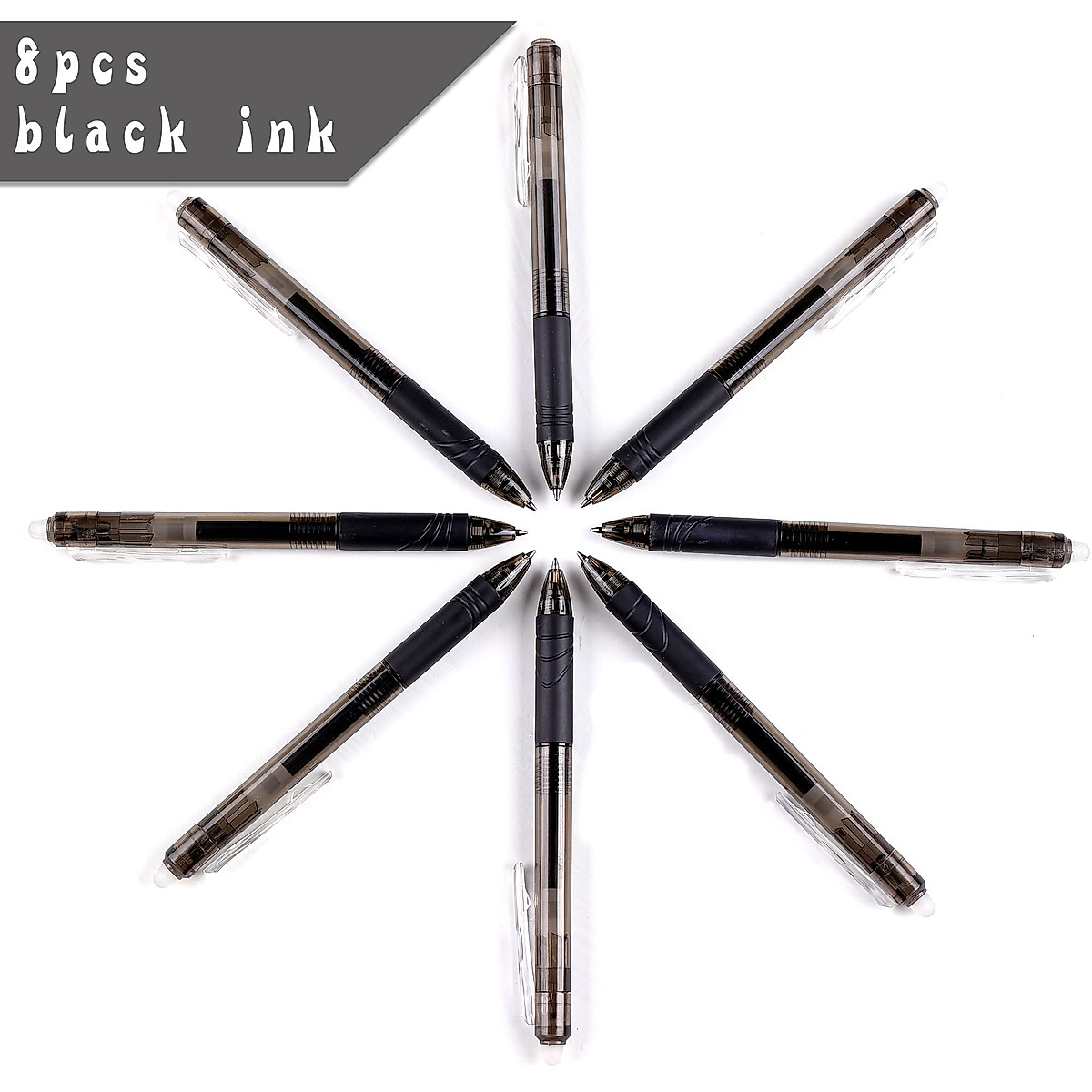 RIANCY Erasable Pens Black Gel Pens Clicker Retractable Fine Point Pen 0.5mm Blue erasable pens Erasable Gel Pens eraser pen Smooth Ink for Drawing note taking Writing Planner and School Supplies