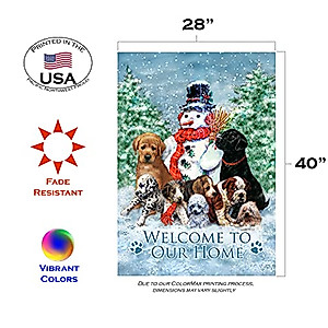 Toland Home Garden 28x40 Inch Double Sided Garden Flag Winter Flag, Snowman with Pups Christmas Winter Garden Flag House Flag For Outdoor Yard Decoration