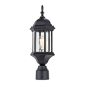 LIT-PaTH Outdoor Post Lighting Fixture Pole Lantern, E26 Medium Base Max 60W, Aluminum Housing Plus Glass, 1-Pack, Black Finish