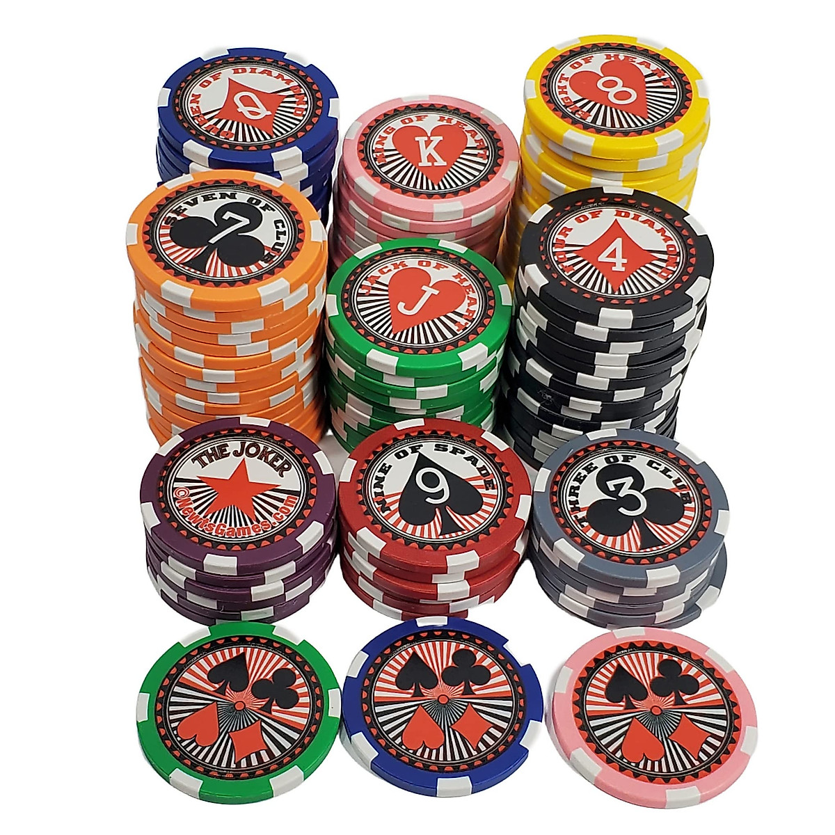 Poker Chip Cardians with Playing Cards Printed on Them - Perfect for Poker Runs - Includes Standard 52 Cards with 2 wilds & 1 Double Back