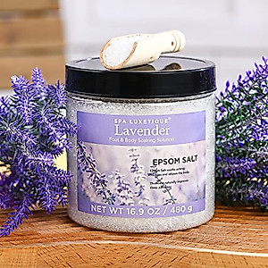 Bath Salts for Soaking, Spa Luxetique Epsom Salts Gifts Set for Women, Bath Salts for Women Relaxing, Epsom Salts Bulk with Wooden Scoop, Moisturize Skin, Epsom Salts for Soaking Bath Set