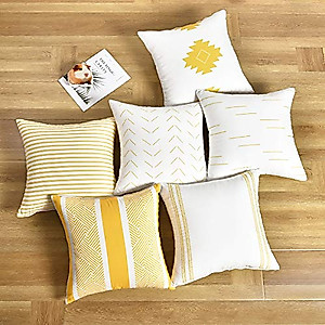 Yastouay Decorative Pillow Covers Set of 6 Modern Pillow Covers Geometric Pillow Covers Simple Strings Pillow Cases Home Decor Cushion Covers for Couch Sofa Bedroom Car (Yellow, 18 x 18 Inch)