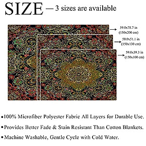 Throw Blanket Lightweight Microfiber Fleece Blanket,Paisley Floral Mandela,Soft Cozy 59.0x78.7 Bed Blankets