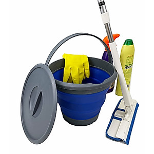 SAMMART 5.5L (1.4 Gallon) Collapsible Plastic Bucket with Lid - Foldable Round Tub with Lid - Portable Fishing Water Pail - Space Saving Outdoor Waterpot. (Purplish Blue +Turquoise Blue)