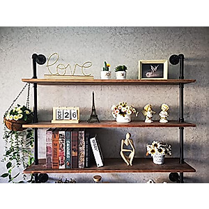 Anynice 6 Tier Industrial Ladder Pipe Shelf, Wall Mounted Wood Metal Bookshelf for Living Room Storage (Weathered Brown, 10" D x 48" W x 82.5" H)