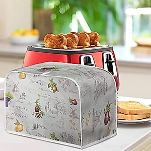FOR U DESIGNS Toaster Cover 2 Slice Long Slot,Fruit Pattern Bread Maker Cover Washable Dust Protection Retro Style Kitchen Small Appliance Covers with Top Hook