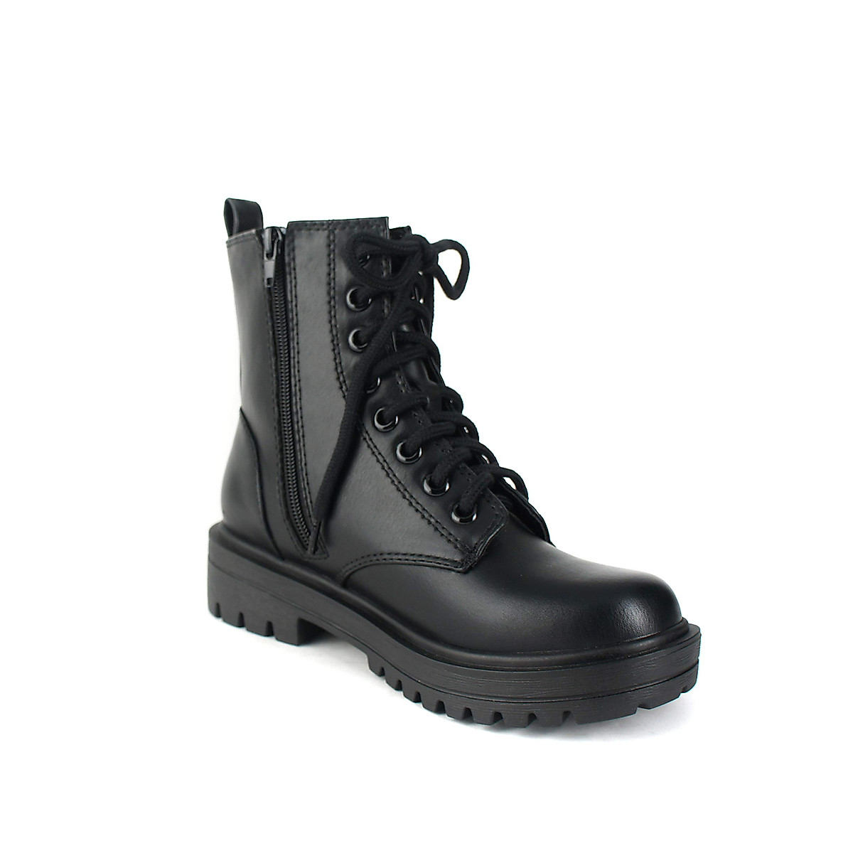 Soda FIRM - Lug Sole Combat Ankle Bootie Lace up w/Side Zipper (Black, numeric_7_point_5
