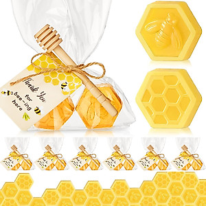 Otuuz 48 Pcs Baby Shower Bee Party Favors Honeycomb Soap Honeycomb Bee Soap with Honeycomb Stick Handmade Soap Favors Gifts for Guest Gender Reveal Party Baby Shower Decorations (Yellow)