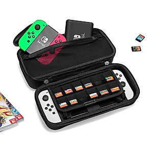 tomtoc Carrying Case for Nintendo Switch/OLED Model, Large Travel Switch Case with Pocket for Pro Controller, Joy con Grip or AC Adapter, Protective Portable Carry Case with 24 Game Cartridges