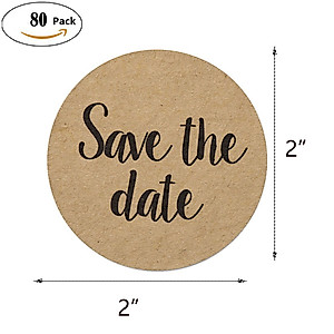 80-Pack, 2” Kraft Save The Date Stickers, Rustic Save The Date Labels, Envelope Seals