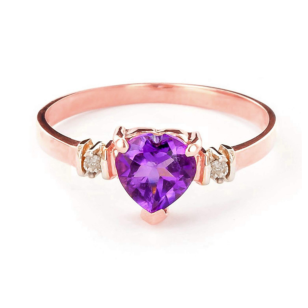 Galaxy Gold GG 14k Gold Ring with Genuine Diamonds and Natural Heart-shaped Purple Amethyst (rose-gold, 8.5)