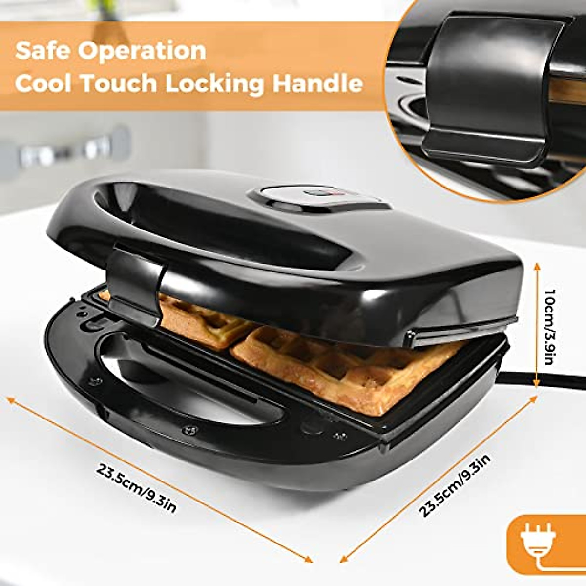 3 in 1 Sandwich Maker, Portable Waffle Iron Maker, Electric Panini Press with Removable Non-Stick Plates LED Indicator Lights, Cool Touch Handle for Breakfast Toaster, Grilled Cheese Bacon and Steak