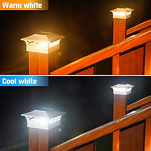 VOLISUN Solar Post Cap Lights,6Pack Outdoor Fence Post Cap Lights, White/Black Solar Powered Deck Lights for Dock Waterproof 2 Color Modes,4x4/6x6 Wooden/Vinyl Posts