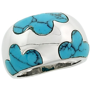 Sterling Silver Domed Cigar Band Ring w/synthetic Turquoise Inlay, 1/2" (13mm) wide, size 9