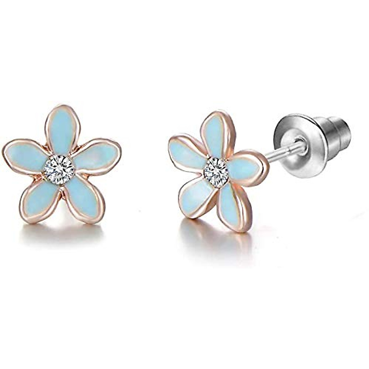 30 Pairs Stainless Steel Mixed Color Cute Animals Fox Heart Star Ladybug Bee Frog Mushroom Tree Daisy Umbrella Rose Gold White Pearl CZ Jewelry Stud Earrings Set (animal tree pearl)