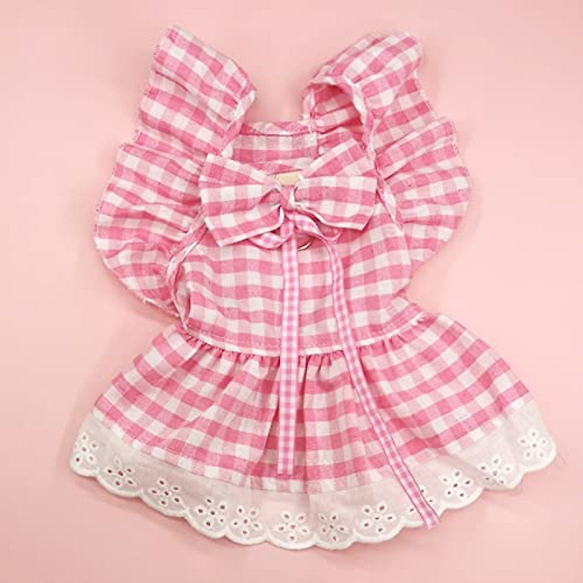 Pet Princess Dress - Dog Cat Sweet Dresses, Ruffle Sleeves Plaid Print Cat Princess Dress, Dog Clothes for Small Dogs Cats Puppy Pet Kitten Hot Pink XS