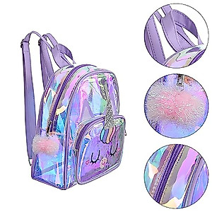 VALICLUD Clear Unicorn Backpack for Girl Holographic Backpack Clear Backpack Unicorn Transparent Backpack Clear Mini Backpack Casual Daypacks (Purple)