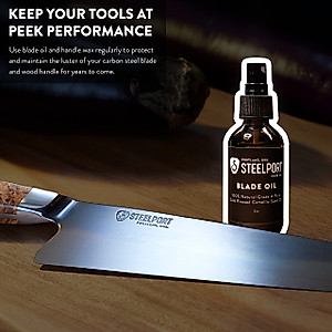 STEELPORT Carbon Steel Chef Knife Care Kit | Camellia Blade Oil & Handle Wax | Protect and Maintain the Luster of Carbon Steel Blades and Wood Handles | Food Safe for Culinary Kitchen Knives