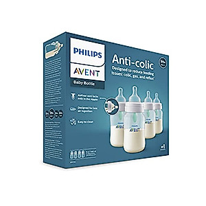Philips Avent Anti-Colic Baby Bottles with AirFree Vent, 9oz, 4pk, Clear, SCY703/04