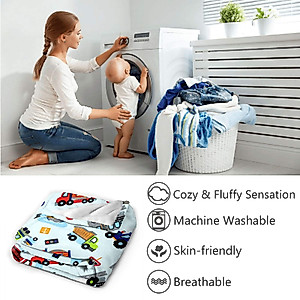 Cartoon Truck Flannel Fleece Blanket, Soft Microfiber Cozy Lightweight Sofa Travel Blanket for Baby, Kids, Youth (50"x40" for Kids)