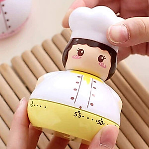 DOITOOL Kitchen Timer Cute Chef Cookie Kitchen Timer Novelty Manual Cooking Timer for Kitchen Alarm Home Desktop Decor (Yellow)