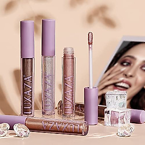 LUXAZA 5Pcs Liquid Eyeshadow Set,Shimmer & Metallic Glitter Eyeshadow,Highly Pigmented Long Lasting Liquid Shadow Eye Makeup,5 Colors Quick-Drying Sparkling Eye Shadow Makeup Set