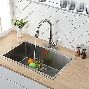 Ufaucet Brushed Nickel Kitchen Faucet with Pull Down Sprayer, High Arc Single Hole Kitchen Sink Faucet with Sprayer, Pull Out Commercial Modern Stainless Steel Kitchen Faucets