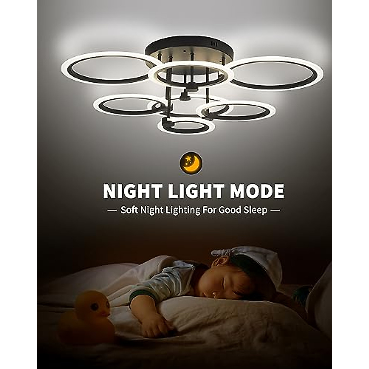 SEABLE Modern LED Ceiling Light 7 Rings Dimmable Ceiling Light Fixtures with Remote Black Close to Ceiling Light 31.8" 130W 3000K-6500K Flush Mount Ceiling Lamp for Living Room,Bedroom,Kitchen