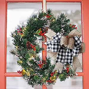 SIMISI RIBBON Christmas Buffalo Plaid Bow Burlap Black White Plaid Bows for Wreath Kitchen Decor 9.5 x 13 inch