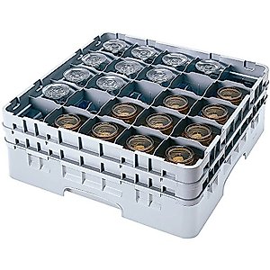 Cambro 25S318-151 3-5/8-Inch Camrack Polypropylene Stemware and Tumbler Glass Rack with 25 Compartments, Full, Soft Gray