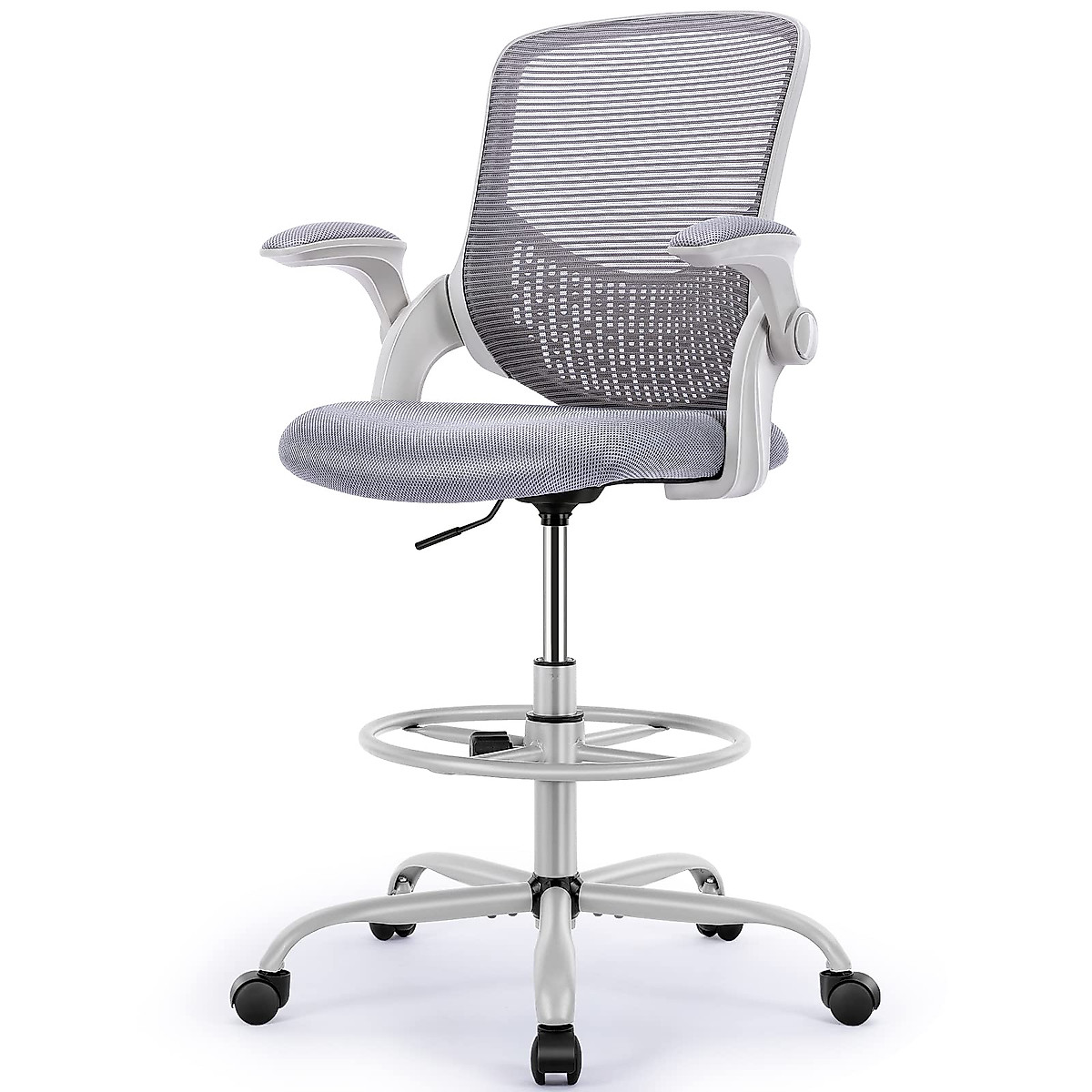 SMUG Drafting Tall Office Chair, with Footrest, Light Grey