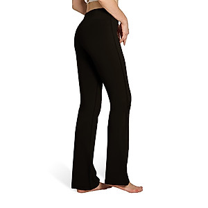 Houmous S-XXXL 29''31''33''35'' Inseam Women's Cotton Bootcut Pants Inner Pocket(Regular-33 Inseam-Black, X-Large)