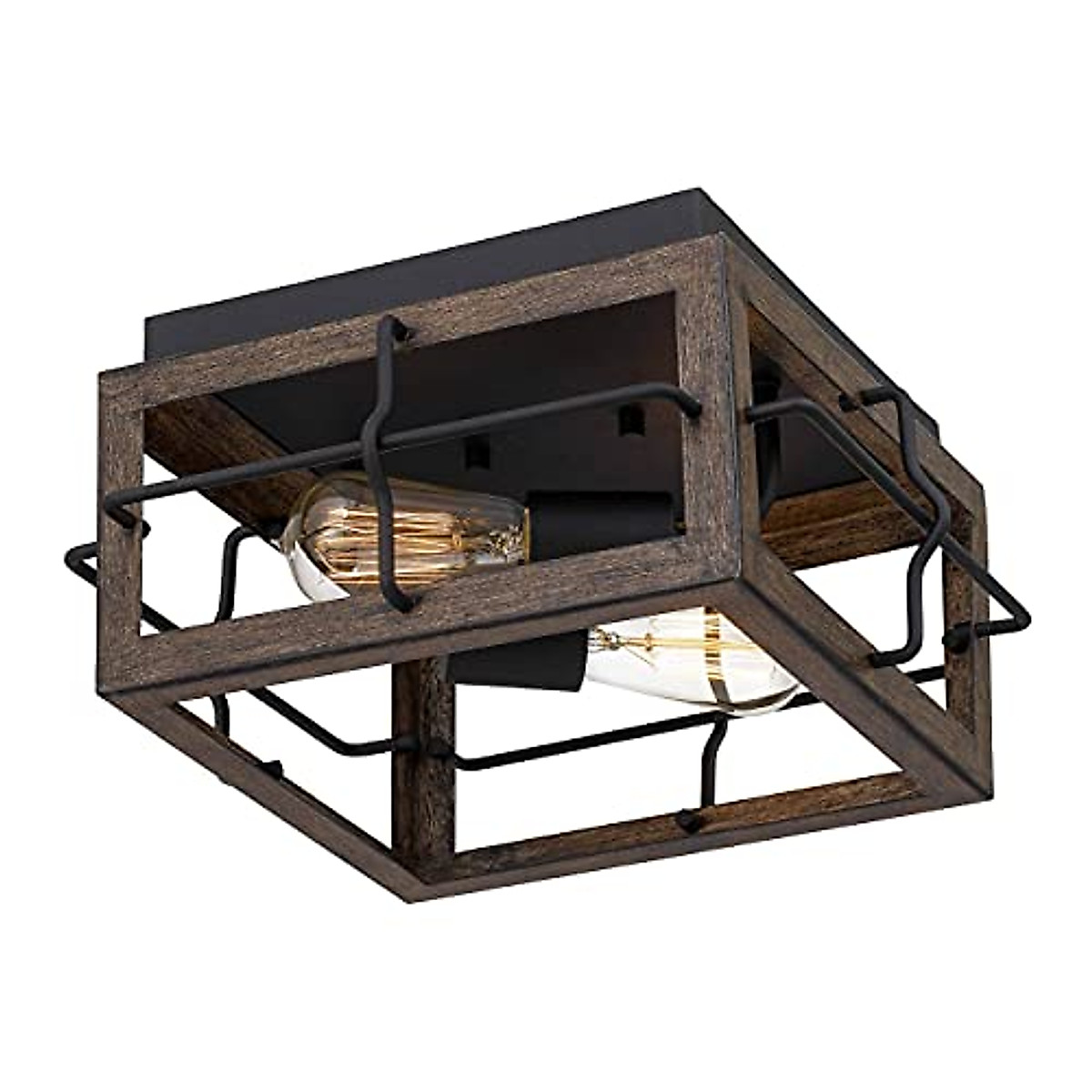 Tawson Amos Modern Farmhouse 2-Light Flush Mount Ceiling Light with Wood Shade for Hallway, Entryway, Passway, Dining Room, Bedroom, Garage, Kitchen Island, Balcony Living Room