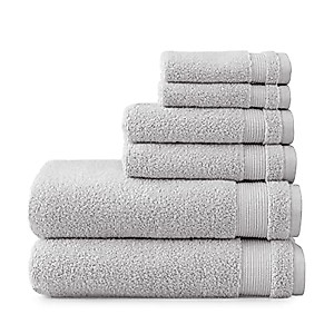 MARTHA STEWART 100% Cotton Bath Towels Set - 6 Piece Set | 2 Bath Towels - 2 Hand Towels - 2 Washcloths | Quick Dry Towels | Plush Towels | Absorbent | Ideal For Everyday Use | Light Grey Towels