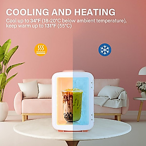 HealSmart Portable Mini Fridge, 4 Liter 6 Can Cooler and Warmer Compact Refrigerators 100% Freon-Free & Eco Friendly for Drinks, Food, Pink